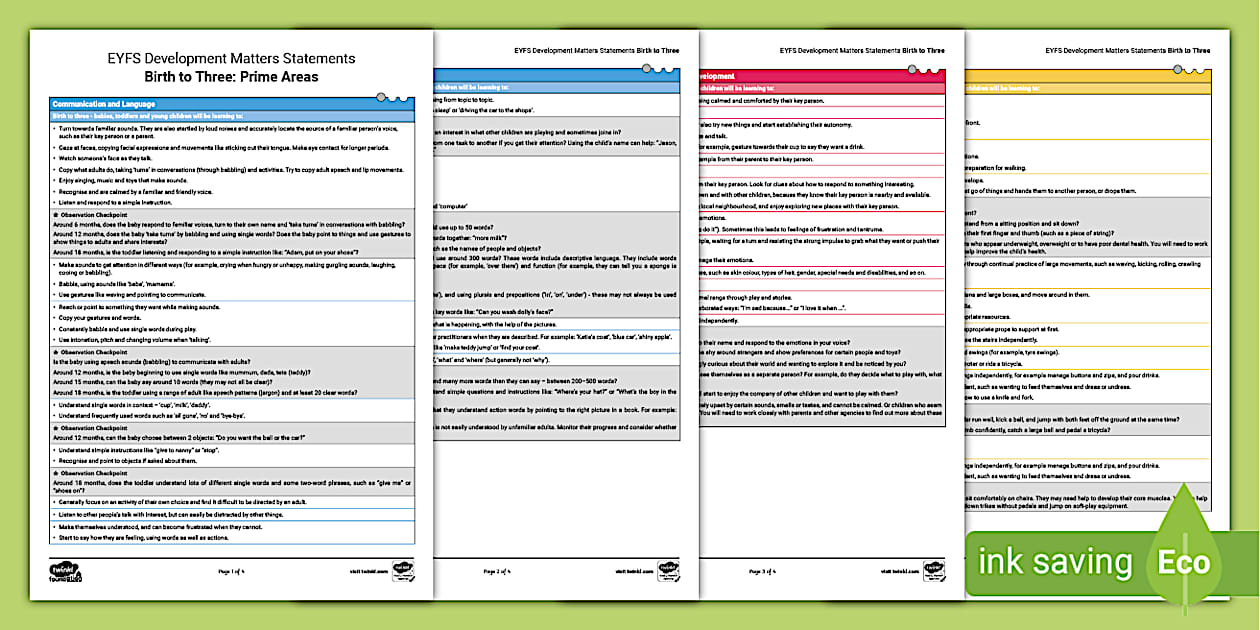 EYFS Development Matters Statements Birth to 3: Prime Areas