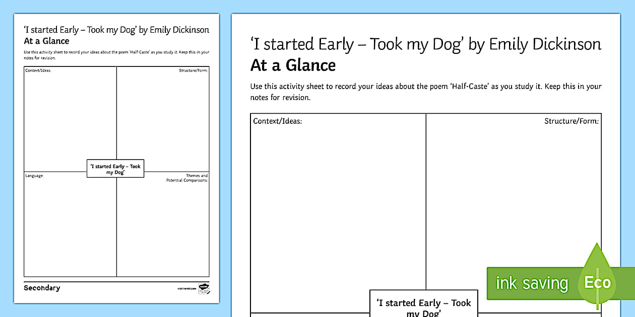GCSE 'I started Early - Took my Dog' by Emily Dickinson At A Glance ...