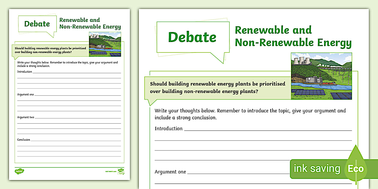 Renewable and Non-Renewable Energy Debate Writing Frame