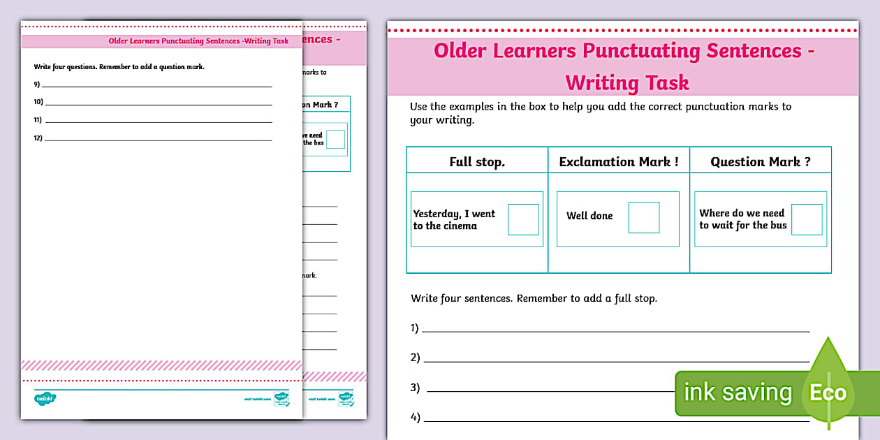 EAL Older Learners Punctuating Sentences - Writing Task