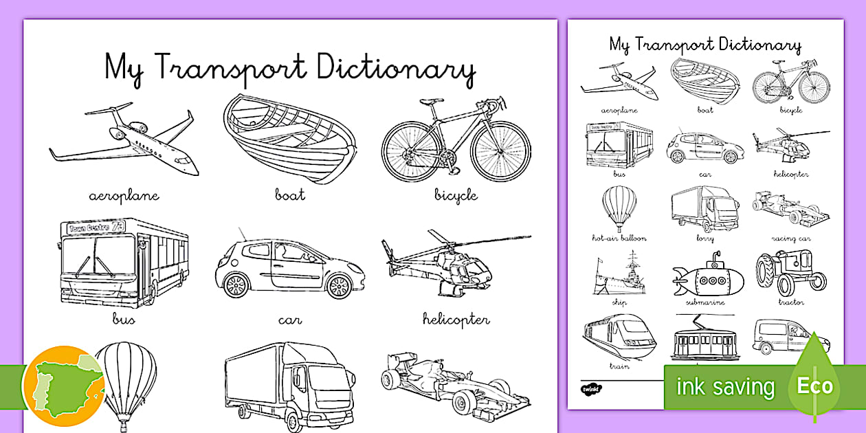 A1 Ficha de actividad: Mi diccionario de los transportes en inglés