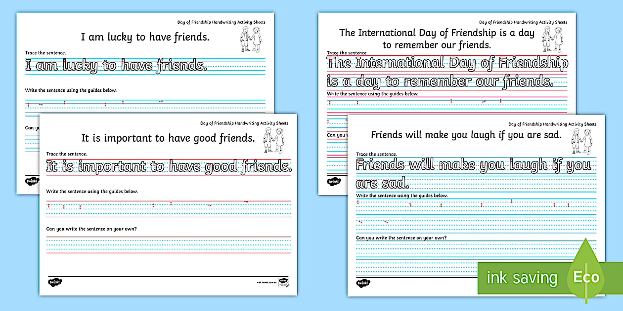 International Day of Friendship Year 2 Handwriting Practice Worksheets