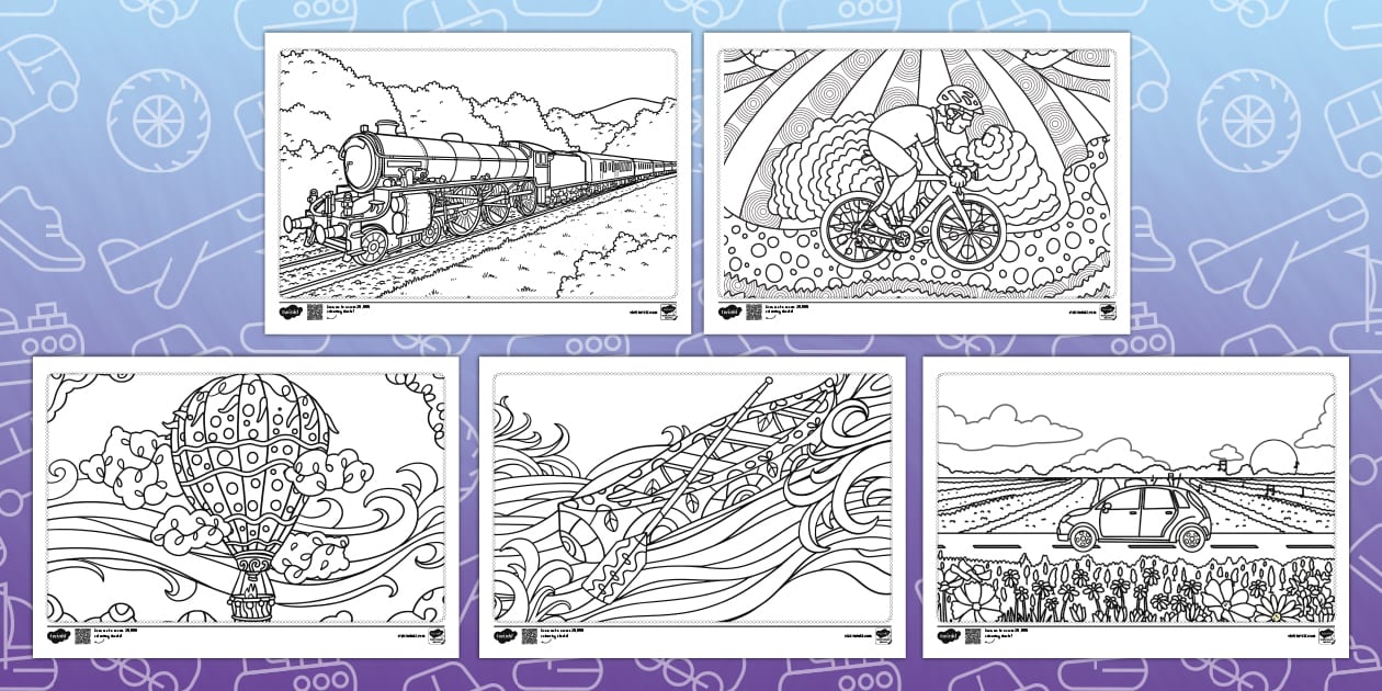 Transport Themed Mindfulness Colouring Sheets - Twinkl