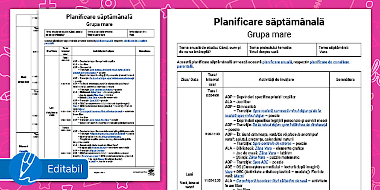 FREE! - Vara – Model de planificare săptămânală grupa mare