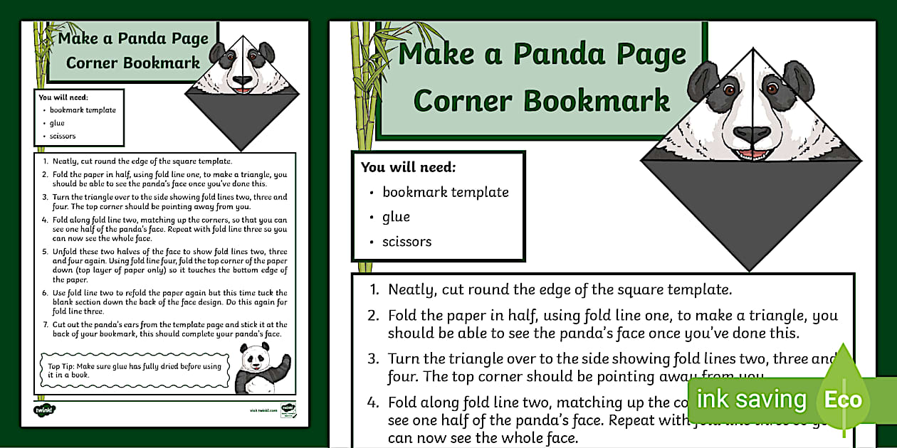 Panda Corner Bookmark Instructions (teacher made) - Twinkl