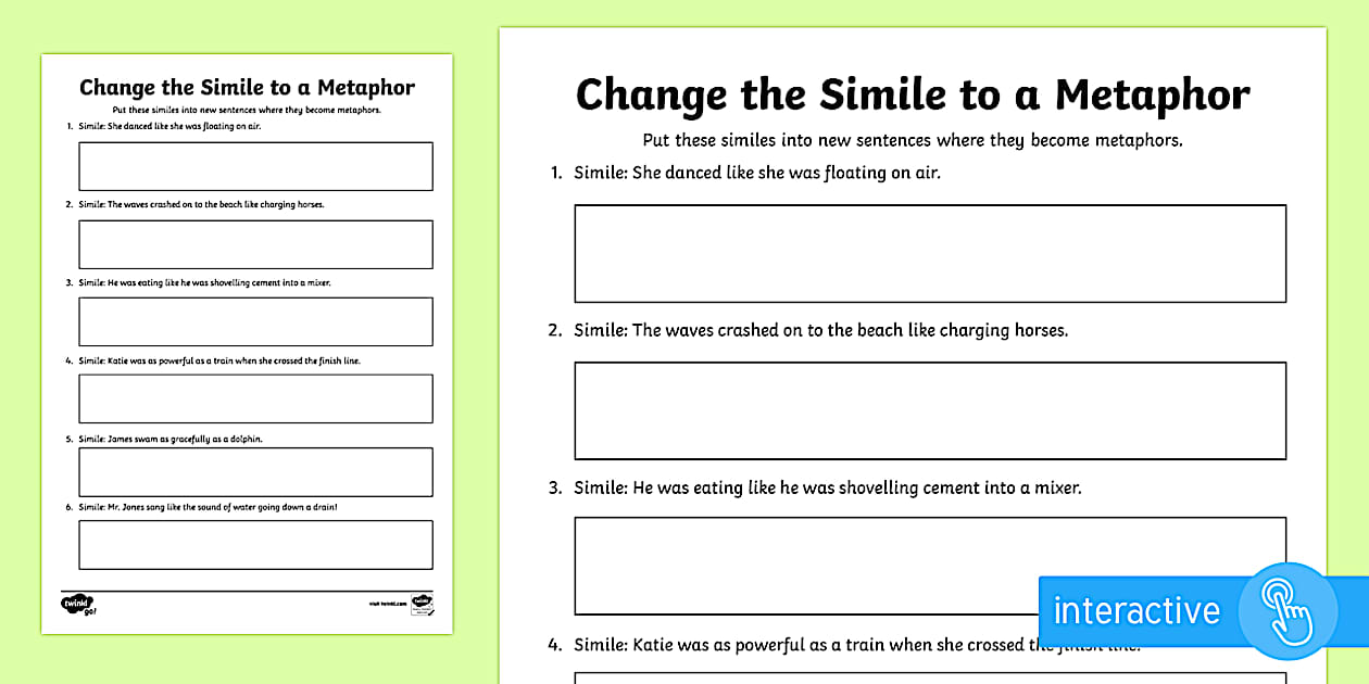 Change the Simile to a Metaphor Go Respond Worksheet / Worksheet