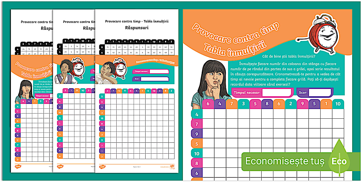 Fișe tabla înmulțirii Exerciții tabla înmulțirii - Clasa II