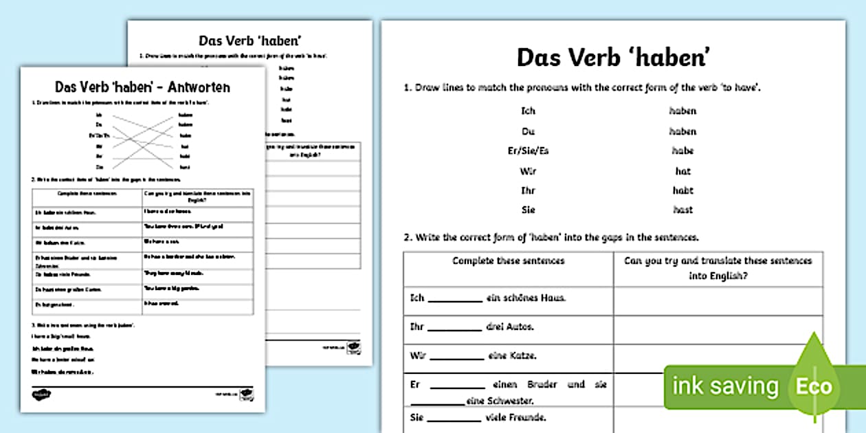 Verb 'To Have' Worksheet / Worksheet German