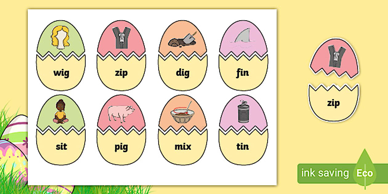 Editable CVC I Words Easter Egg Matching Activity - Twinkl