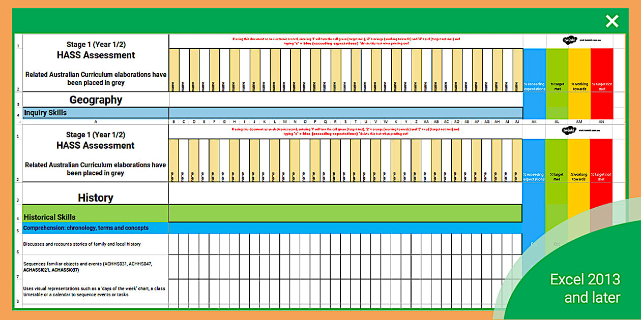 NSW Syllabus Stage 1 HASS Assessment Tracker | Twinkl