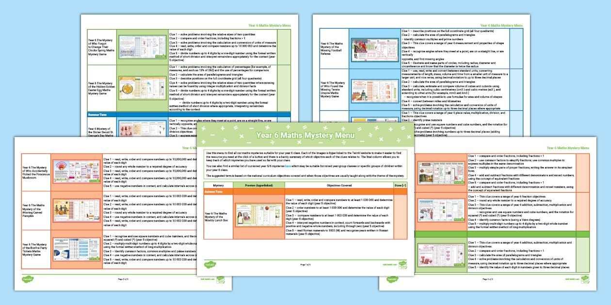 👉 Year 6 Maths Mystery Menu (teacher made) - Twinkl