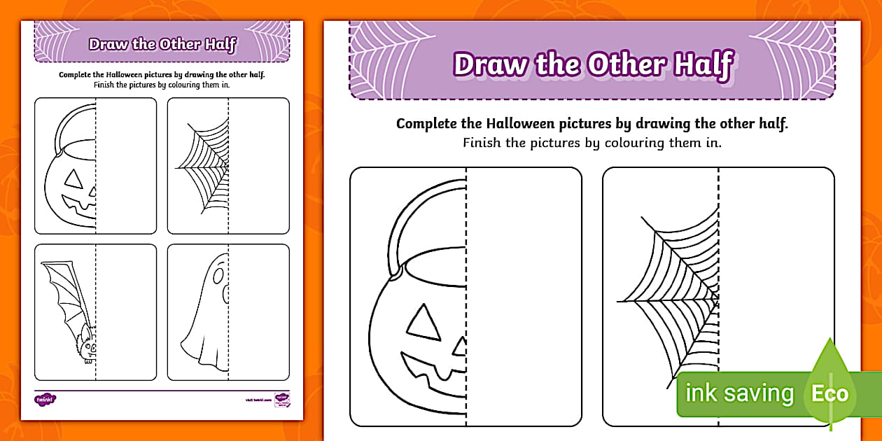 Halloween Draw the Other Half Symmetry Activity Sheet
