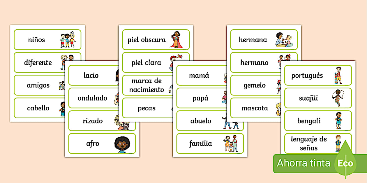 Tarjetas de vocabulario: Todos somos diferentes - Twinkl