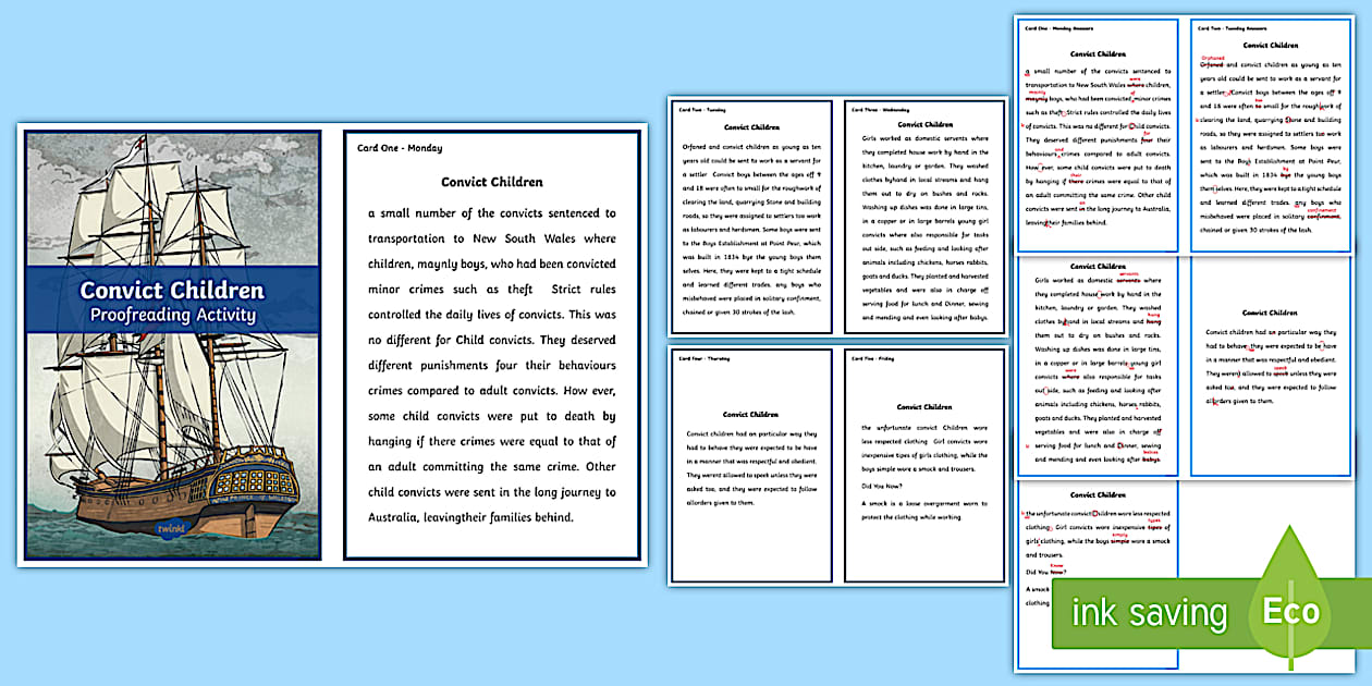The First Fleet Convict Children Proofreading Activity