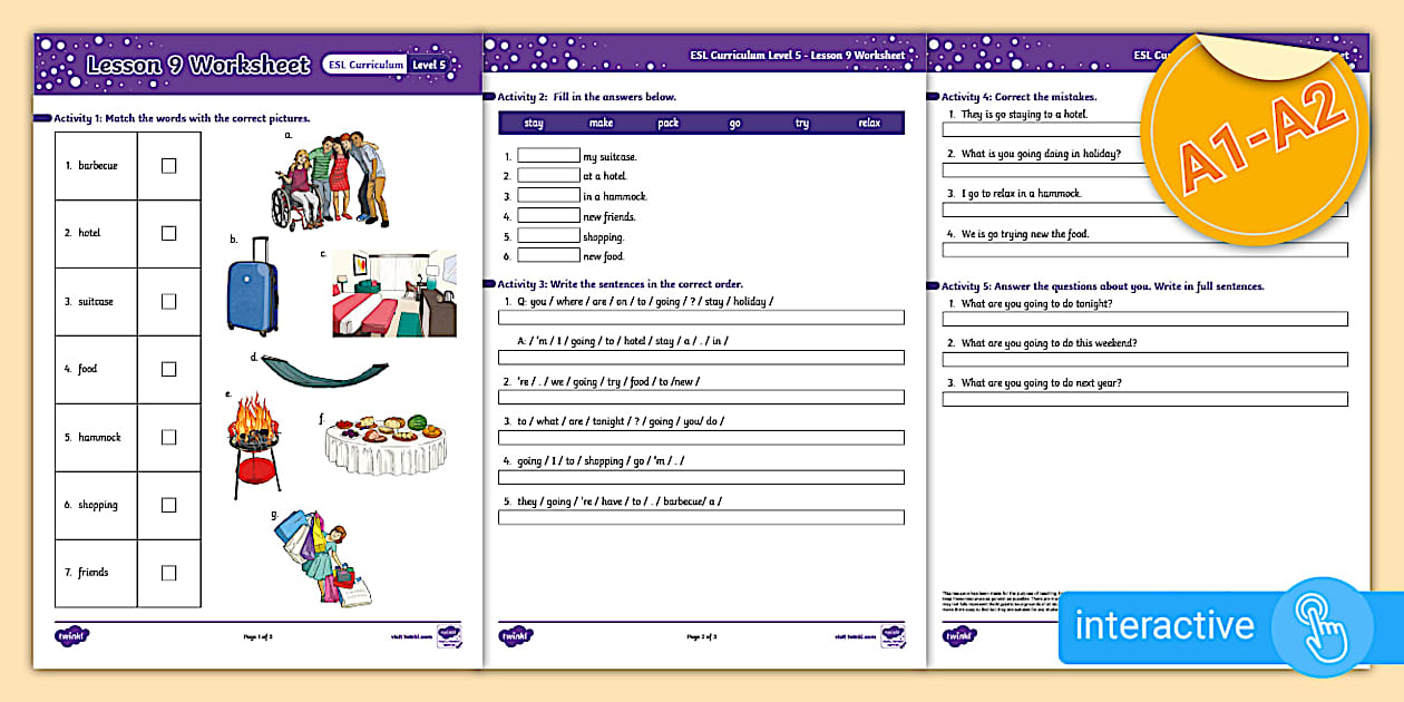 ESL Curriculum Level 5, Lesson 9 Interactive Worksheet