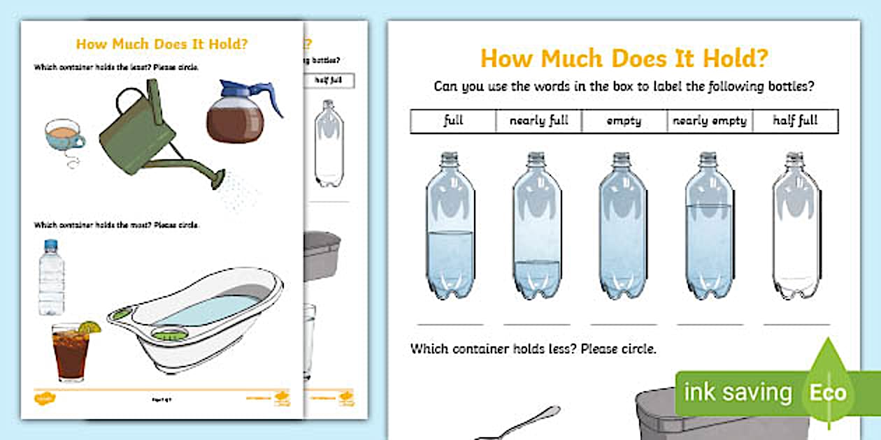 How Much Does It Hold? Capacity Worksheets | Early Years