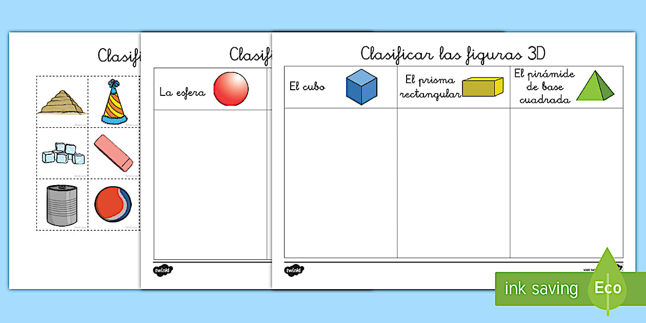 Ficha de actividad: Clasificar las figuras 3D - Twinkl