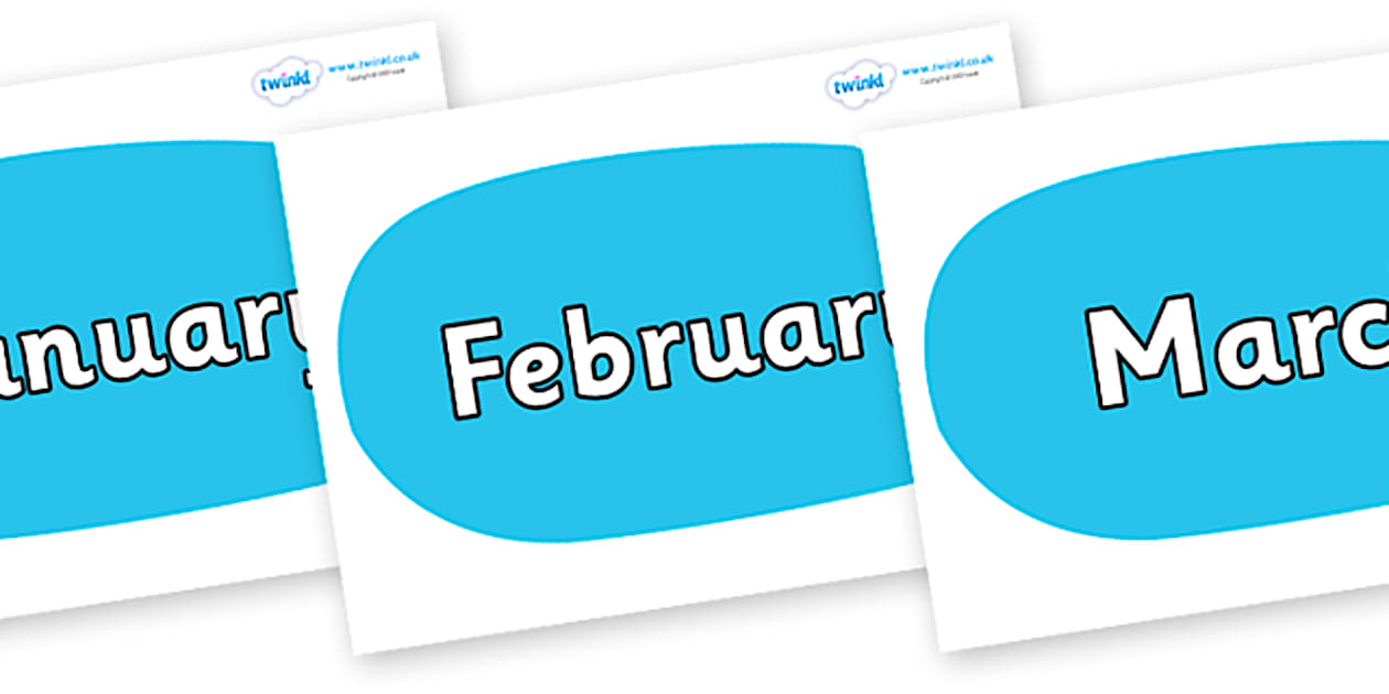 Cursive Months of the Year on Speech Bubbles (Plain)