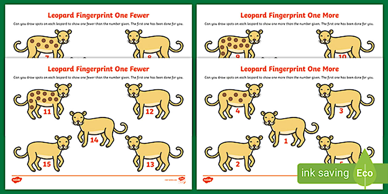 Leopard Fingerprint One More One Fewer Activity - - Twinkl