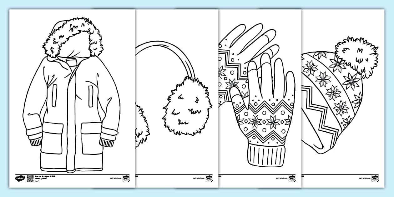 Winter Clothes colouring pages- easy to print off. - Twinkl