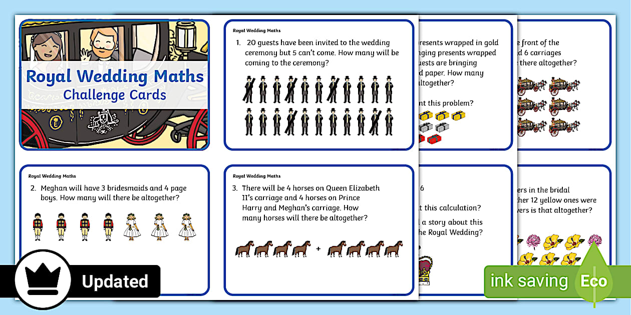KS1 Royal Wedding Maths Challenge Cards - Twinkl