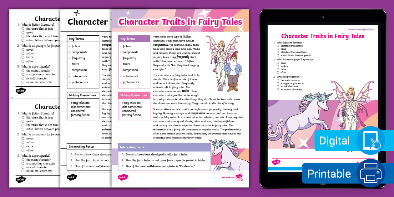 Third Grade Character Traits in Fairy Tales Fact File