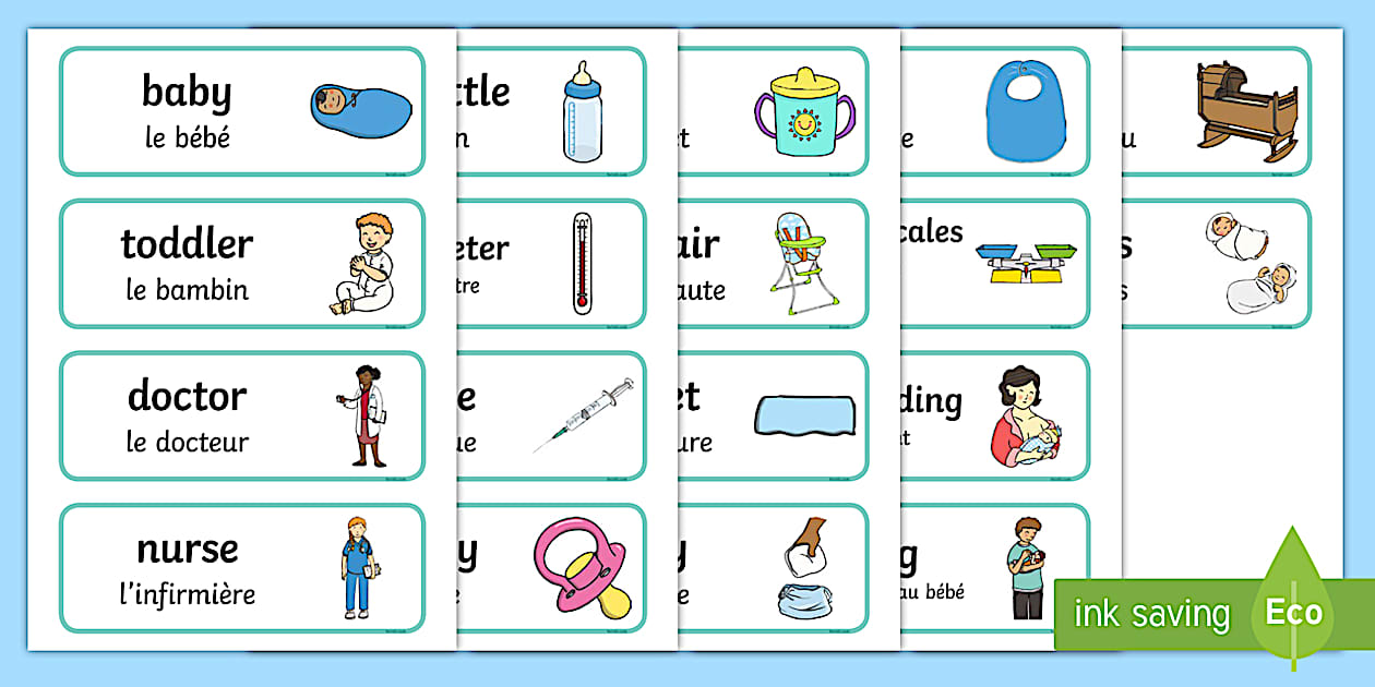 Baby Clinic Role Play Word Cards English/French - Baby Clinic Role Play ...