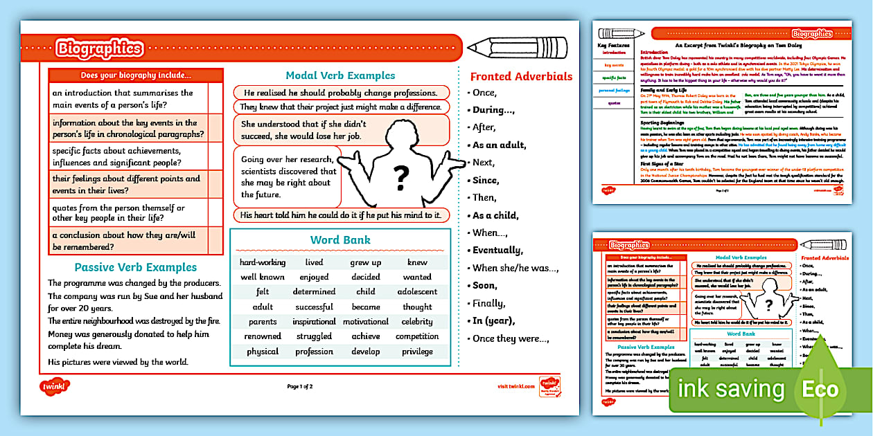 UKS2 Writing: Biographies Knowledge Organiser - Twinkl