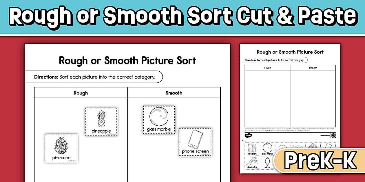 Rough or Smooth Picture Sort Cut & Paste Worksheet for PreK-K