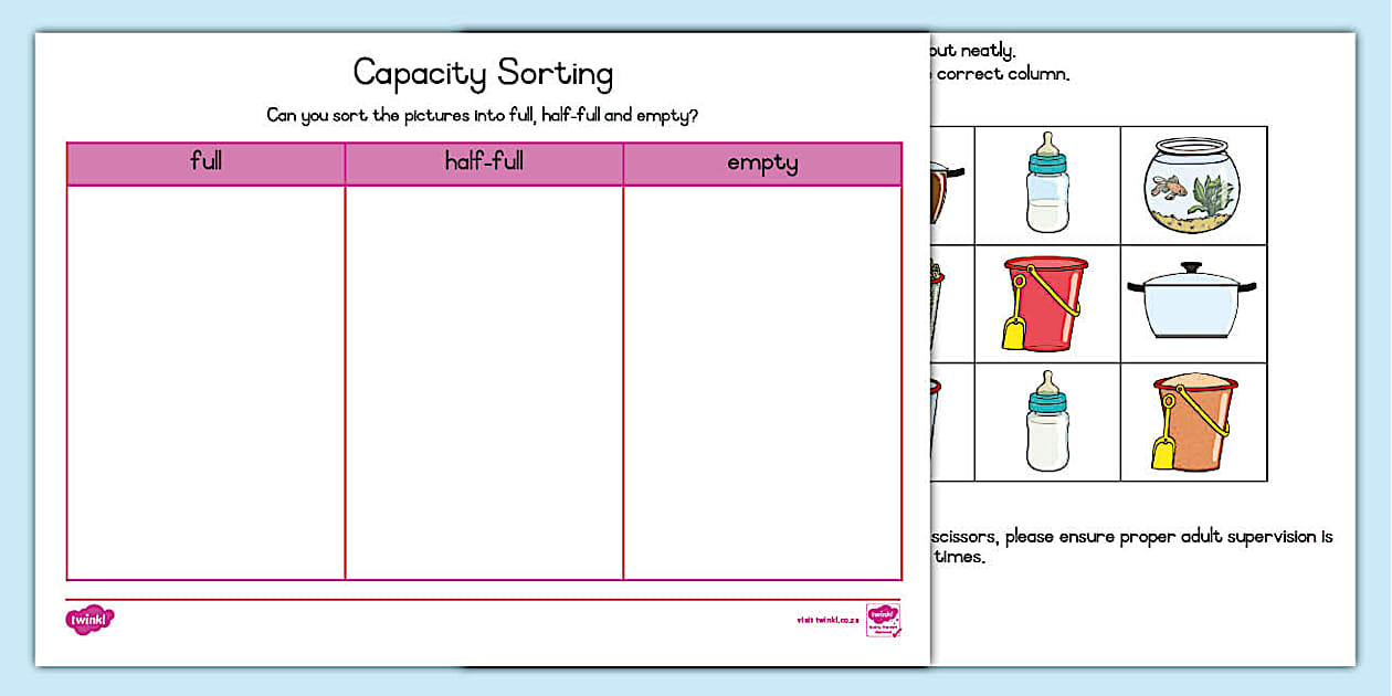 Grade R Capacity Sorting Activity (Hecho por educadores)