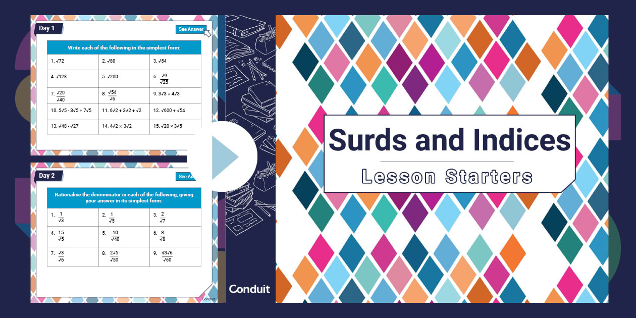 Surds and Indices - Five Lesson Starters PowerPoint - Twinkl
