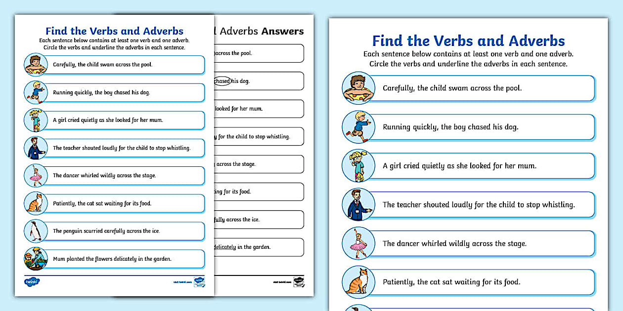 Find the Verbs and Adverbs Worksheet (Teacher-Made) - Twinkl