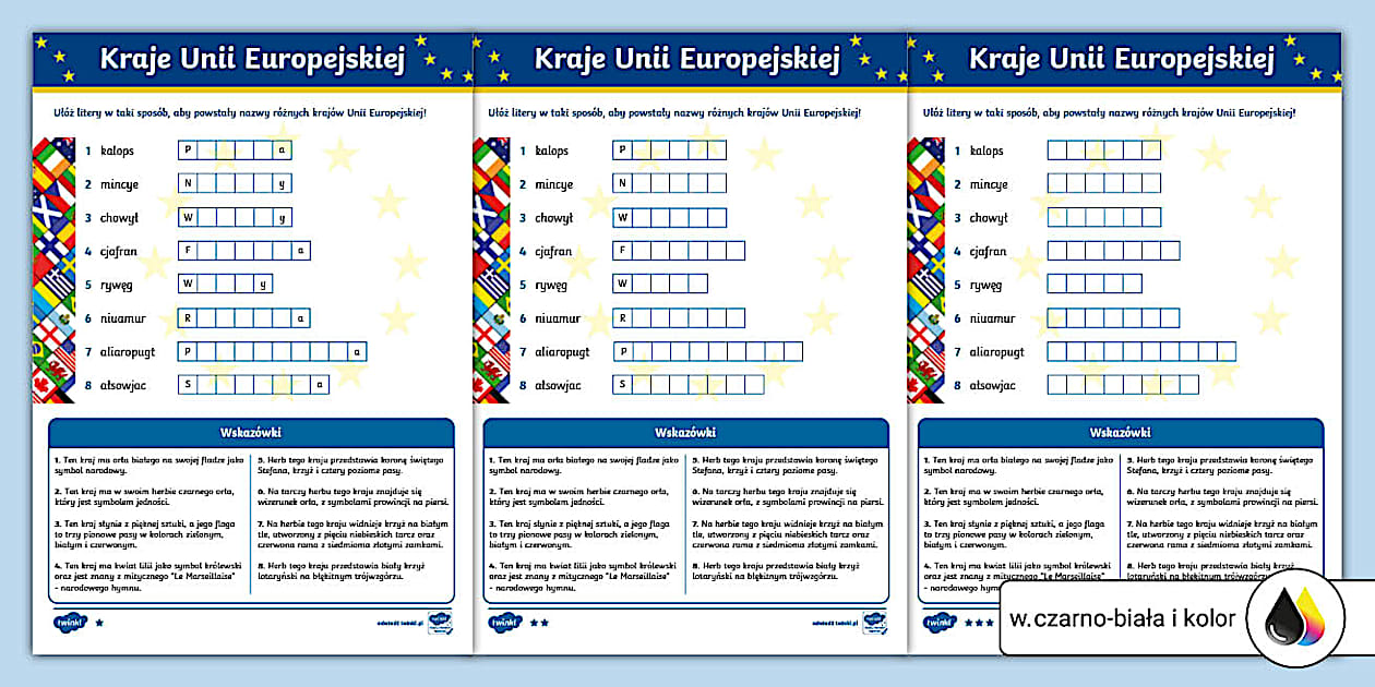 Nazwy krajów | UE | Anagramy (Teacher-Made) - Twinkl