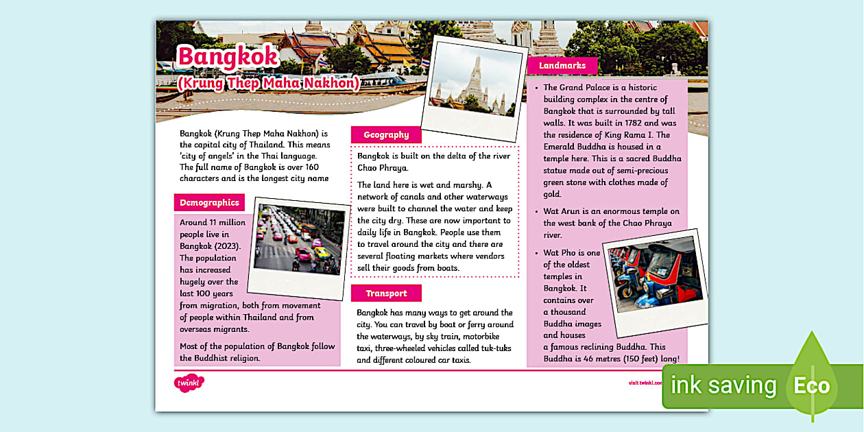 Bangkok Fact File - KS2 - Geography - Asia - Thailand