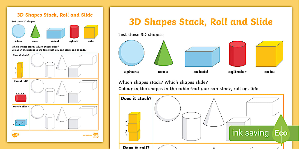 👉 Stack, Roll, Slide 3D Shape Activity (teacher made)