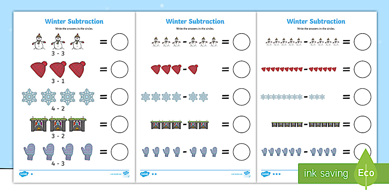 Winter Themed Subtraction Worksheet / Worksheet - Subtraction Worksheet