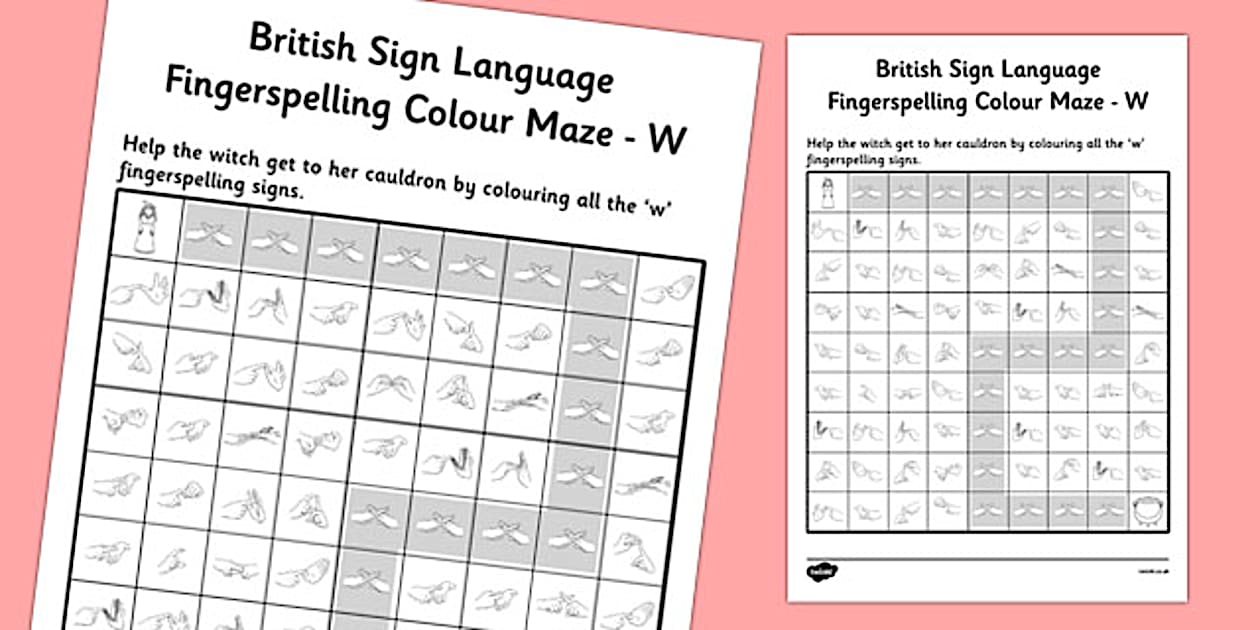 British Sign Language Fingerspelling Colour Maze W - Twinkl