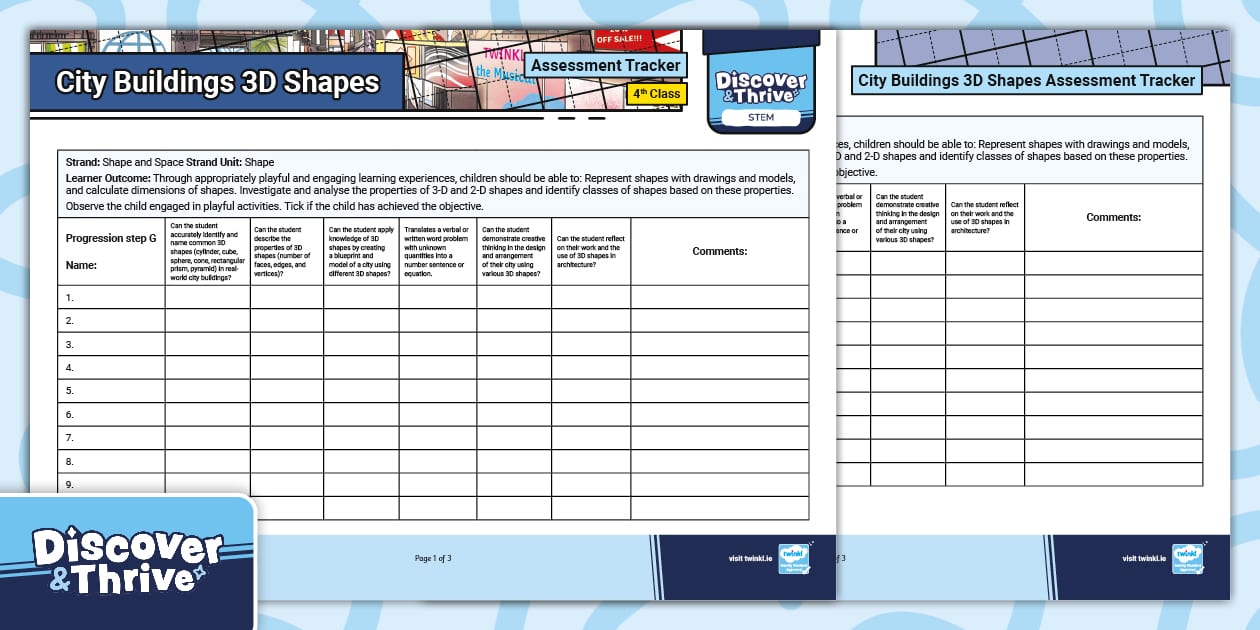 City Buildings : 3D Shapes Assessment Tracker (teacher made)
