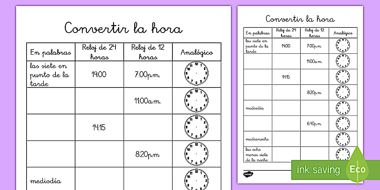Ficha de actividad: Escribir la hora (Hecho por educadores)
