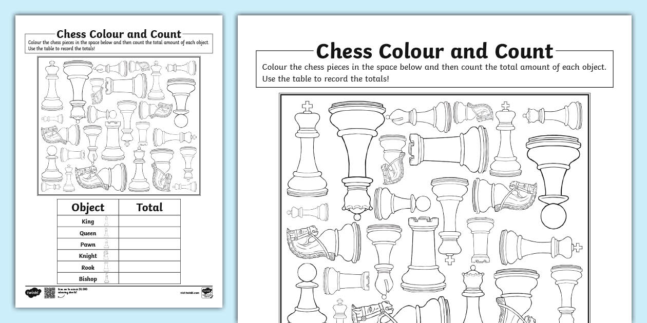 👉 Colour and Count Chess Pieces Worksheet (teacher made)