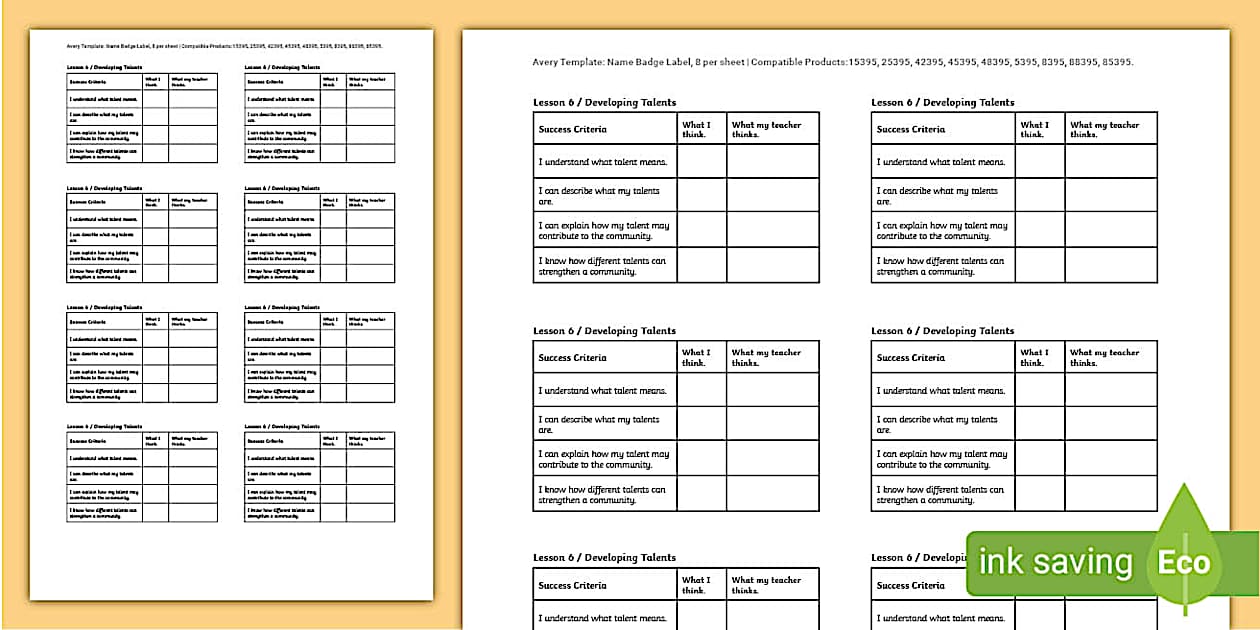 Year 3 - Lesson 6 - Developing Talents Success Criteria