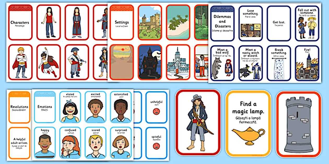 Story Writing Prompt Cards Pack Romanian Translation