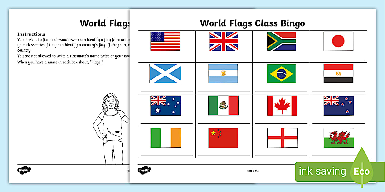 The Great Class Quiz Off World Flags Class Bingo - Twinkl