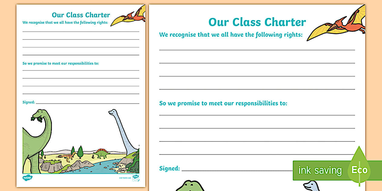 Editable Our Class Charter Dinosaur-Themed for SEAL Writing Template