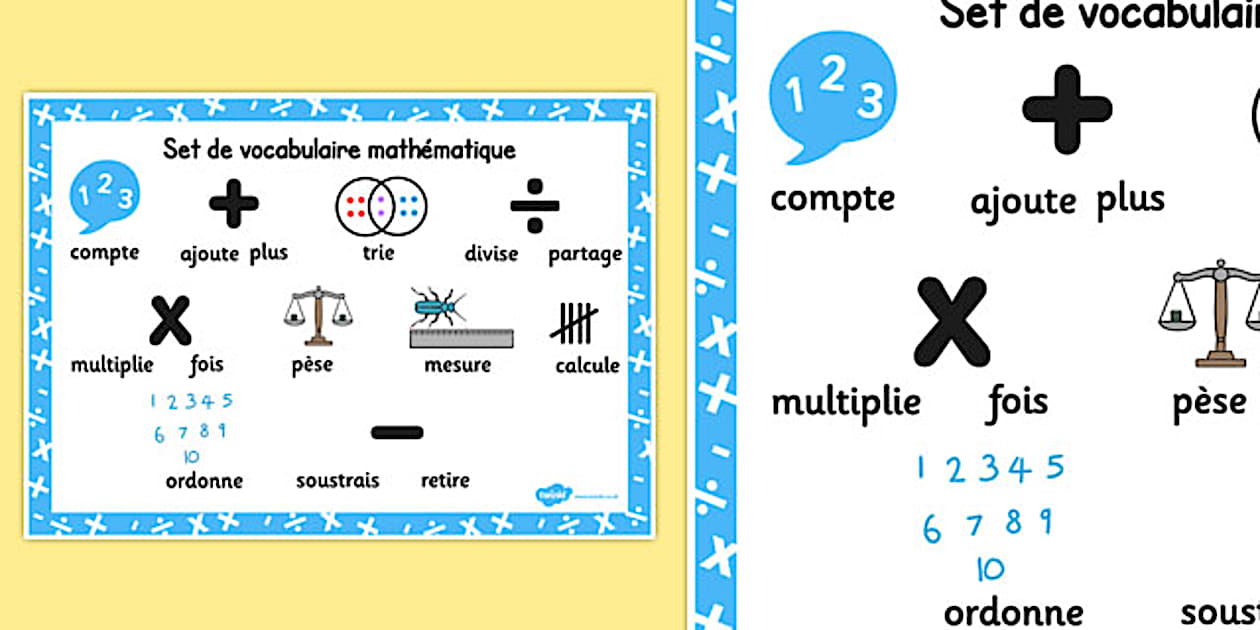Set de vocabulaire mathématique Numeracy Instructions Word Mat French