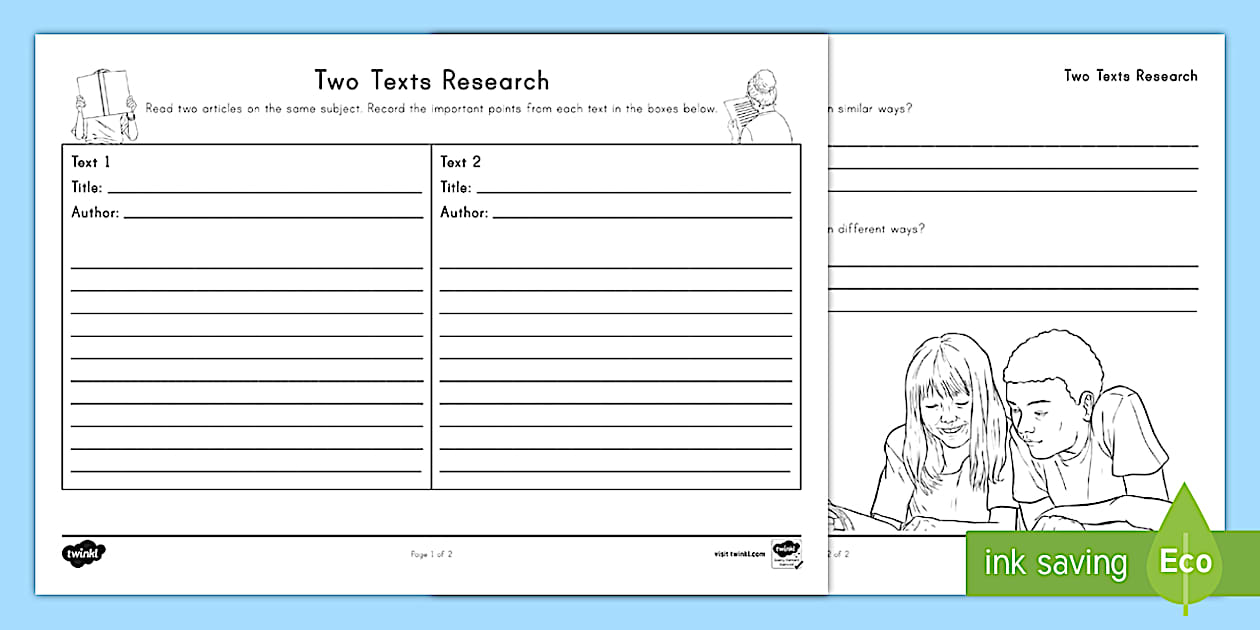 Two Texts Research Worksheet for 3rd-5th Grade - Twinkl