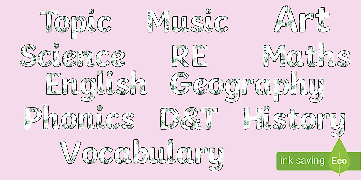 Botanical-Themed Class Subject Title Display Lettering