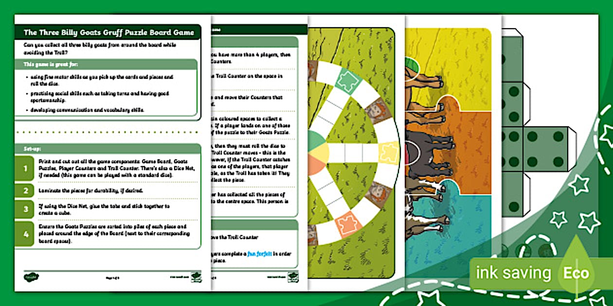 The Three Billy Goats Gruff Puzzle Board Game (teacher made)