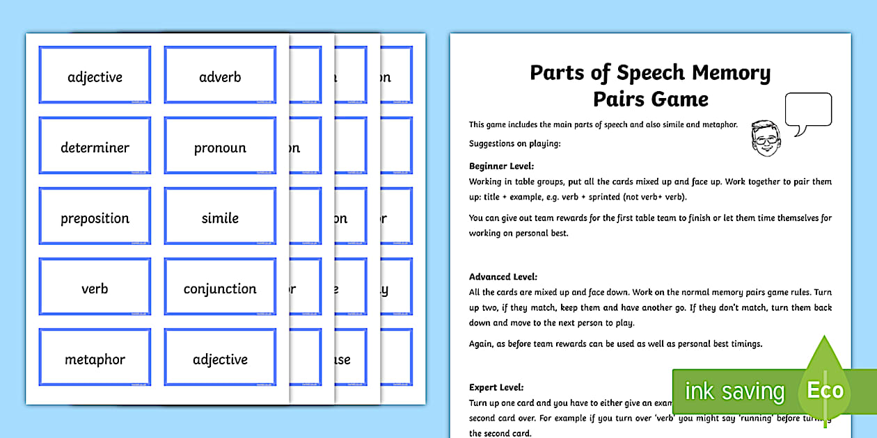 Parts of Speech Memory Pairs Game (Teacher-Made) - Twinkl