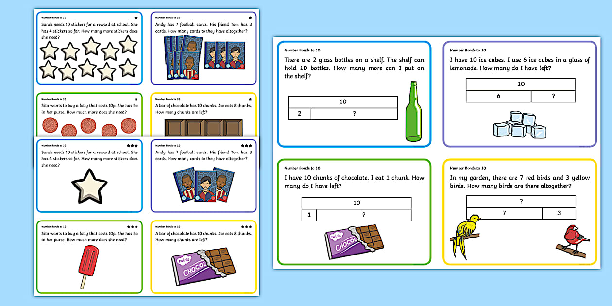 Editable Number Bonds to 10 Word Problem Activity Cards
